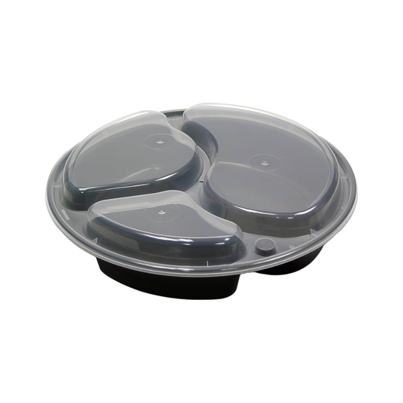9″ Round Plastic 3cp Microwavable Container – Silverline